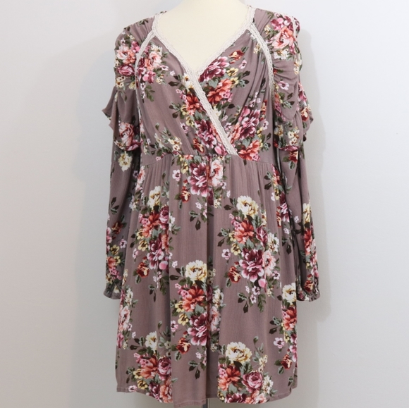 entro | Dresses | Entro Mauve Gauzy Floral Ruffle Crochet Boho Dress ...